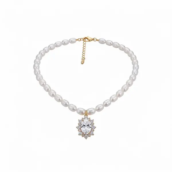 ANGEL BAROCCO Seeds Pearl Choker Necklace With Crystal Pendant - White