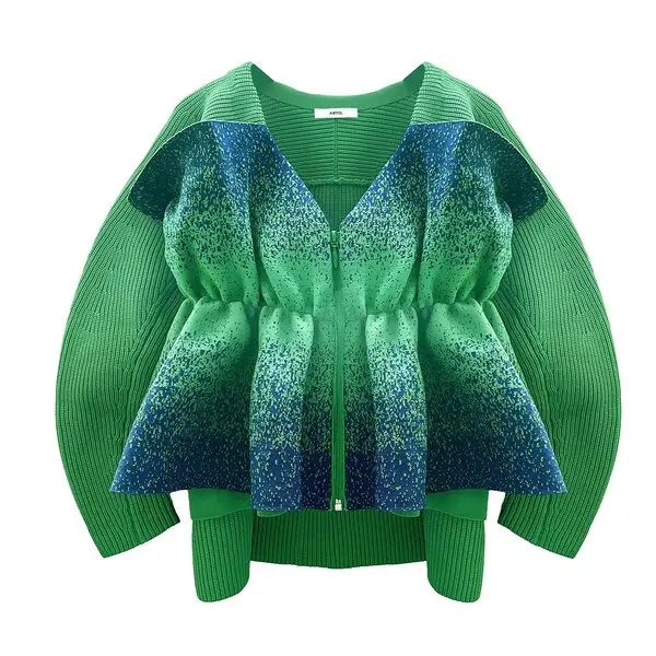 ARTO. Floral Flared Knitted Cardigan Coat - Green