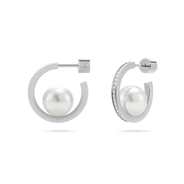MEULIEN Pearl Open Hoop Earrings - Silver