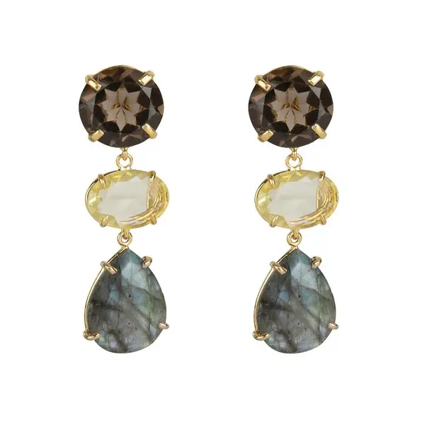 Bounkit Christa Dangle Earrings - Brown/yellow