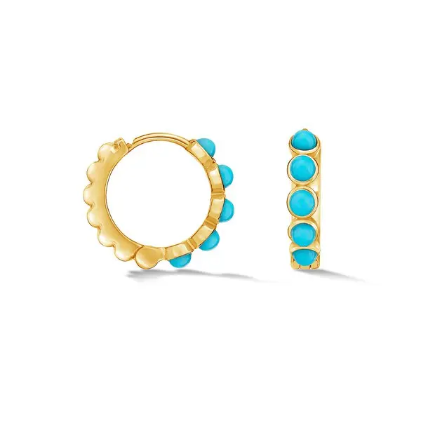 DOWER & HALL Azure Turquoise Huggie Hoop Earrings - Gold/blue
