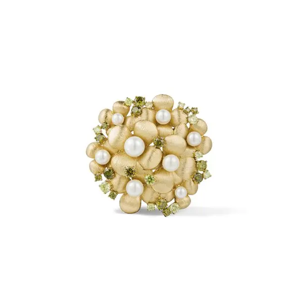 RETRO CHIC Garden Blossom Brooch - White/green/gold