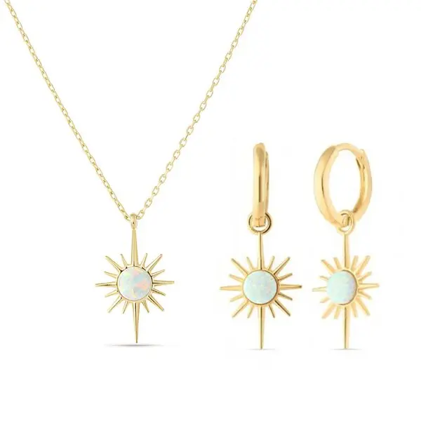 SPERO LONDON Opal Northernstar Sterling Silver Earrings And Necklace Set - Gold