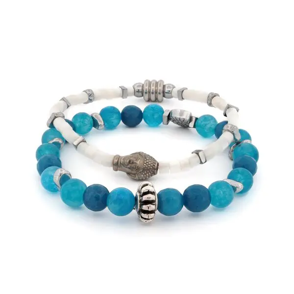 EBRU JEWELRY Beaded Bracelet Set - Blue/white/silver