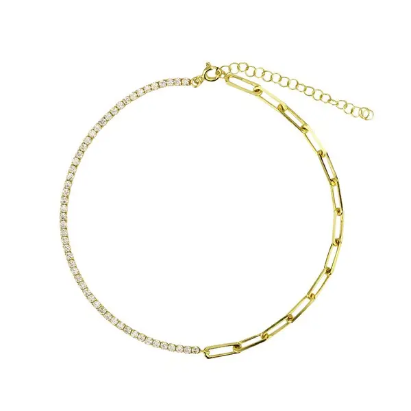 SHYMI Half Tennis Half Paper Clip Anklet - Gold/silver