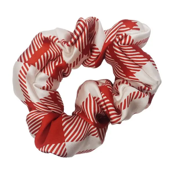 FORMULA S7 Plaid Silk Charmeuse Scrunchie - Red/white