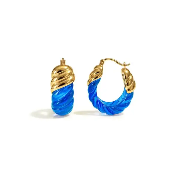 GOLD & HONEY Blue Topaz Lucite Hoop Earrings - Blue/gold