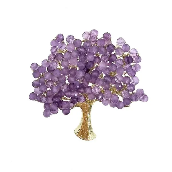FARRA Natural Amethyst Tree Brooch - Purple