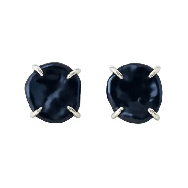 PEARL CODE Silver Stud Earrings - Black