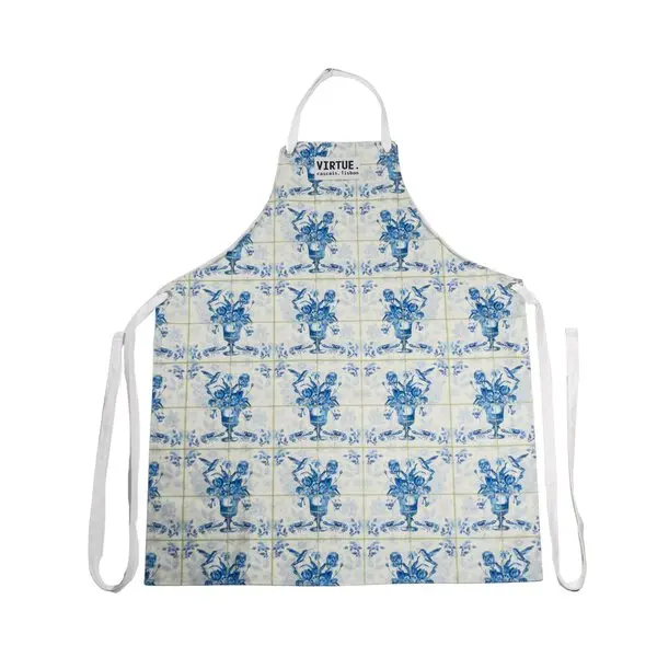 VIRTUE. Black / White Floral Tile Cotton Apron