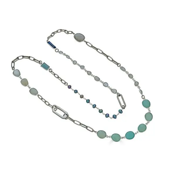 LONI PAUL JEWELRY Moonstone, Kyanite, Aquamarine & Pearl Long Necklace - Silver