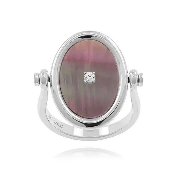 Côté Caché Mother Of Pearl Flip Mirror Ring - Silver