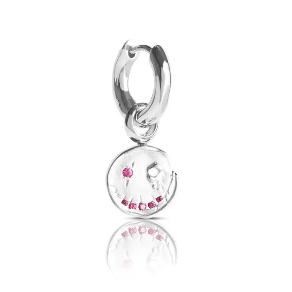 KASUN LONDON Smile Hoop Earring With Ruby - Silver