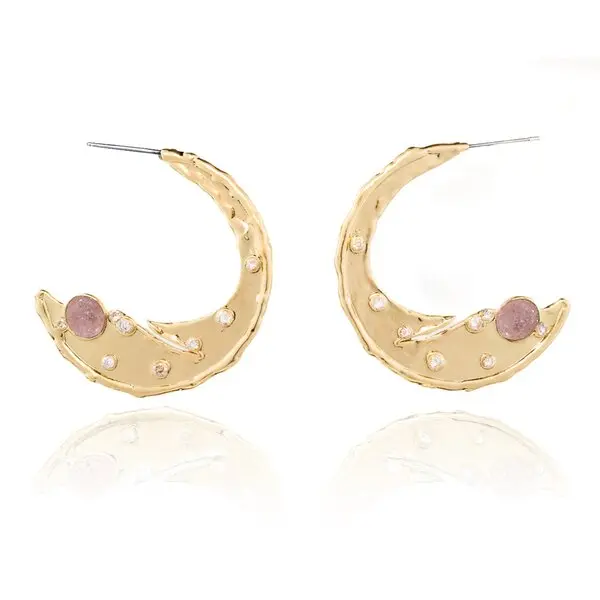 RARE MATTERS JEWELRY Strawberry Quartz Crescent Hoop Earrings - Red