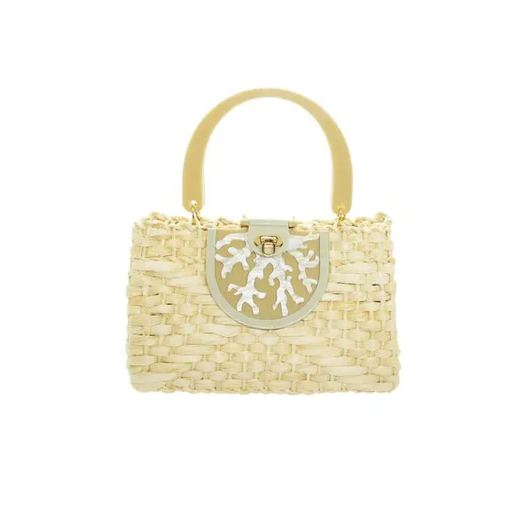 GISSA BICALHO Handmade Corn Stover Bag With Acrylic Lid And Chain Strap - Beige/orange