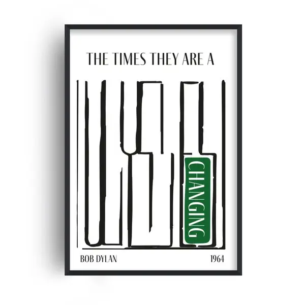 FANCLUB Green / Black Times Are A Changing Bob Dylan Music Abstract Art Print A2 - Green/black