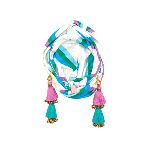 JULIA CLANCEY Organic Cotton Jersey Printed Turban - Blue/white