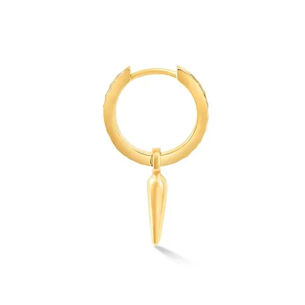 DOWER & HALL Single Hammered Raindrop Charm Hoop Earring - Gold
