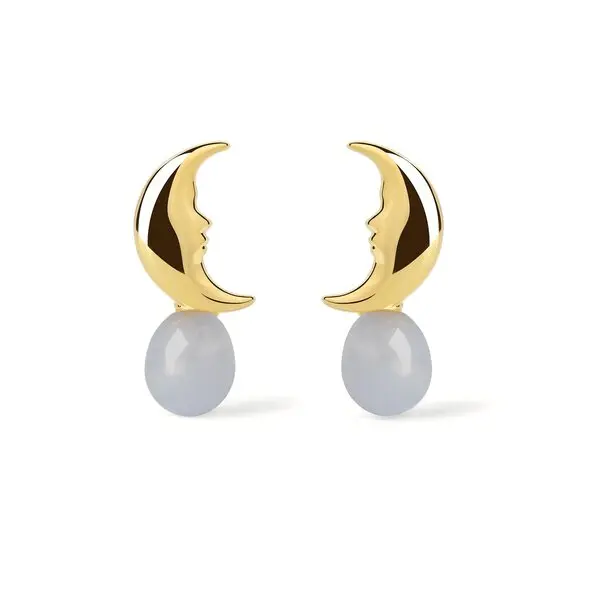FREQNC ATELIER Moon Earrings With Lace Agate - Blue