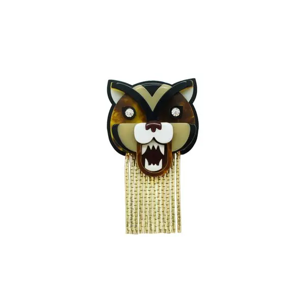 GISSA BICALHO Tiger Acrylic Brooch - Brown