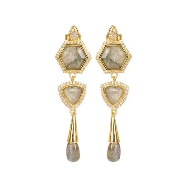 LILA RASA Labradorite And Cubic Zirconia Drop Earrings - Gold