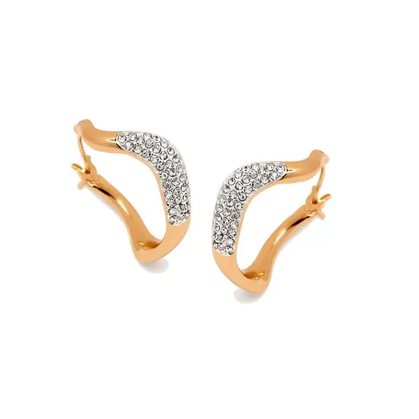 POTOSKA Curved Mini Pave Hoop Earrings - Gold