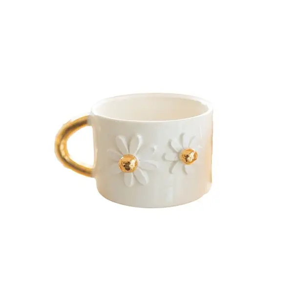 ANATOLIACRAFT Handmade Daisy Ceramic Mug - White