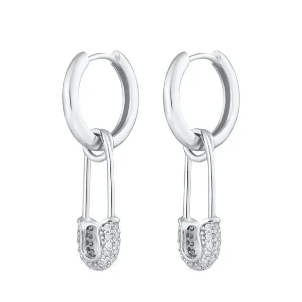 SCREAM PRETTY Safety Pin Charm Hoop Earrings - Silver