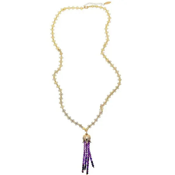 FARRA Gold Plated Chain With Amethyst Tassel - Yellow