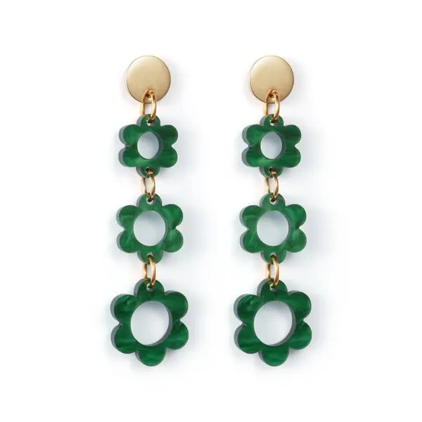 TOOLALLY Flower Drops Dangle Earrings - Green