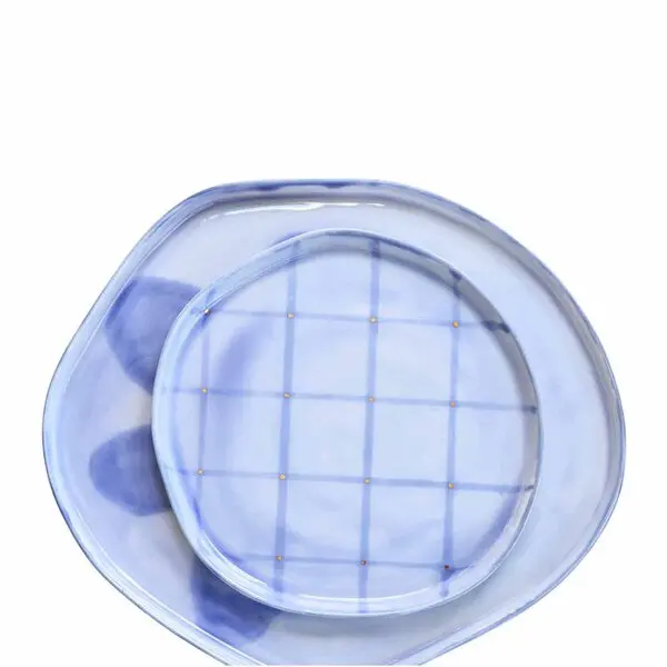 Lali Design Studio Aqua Porcelain Plate Set Serving Plate And Grid Dessert Plate