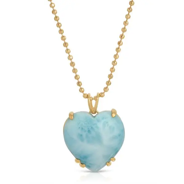 GLAMROCKS JEWELRY Larimar Heart Pendant Necklace - Blue/gold