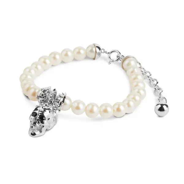 KASUN LONDON Skull Pearl Bracelet - Silver