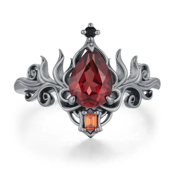 AZURA JEWELRY NEW YORK Red Garnet Ring - Black