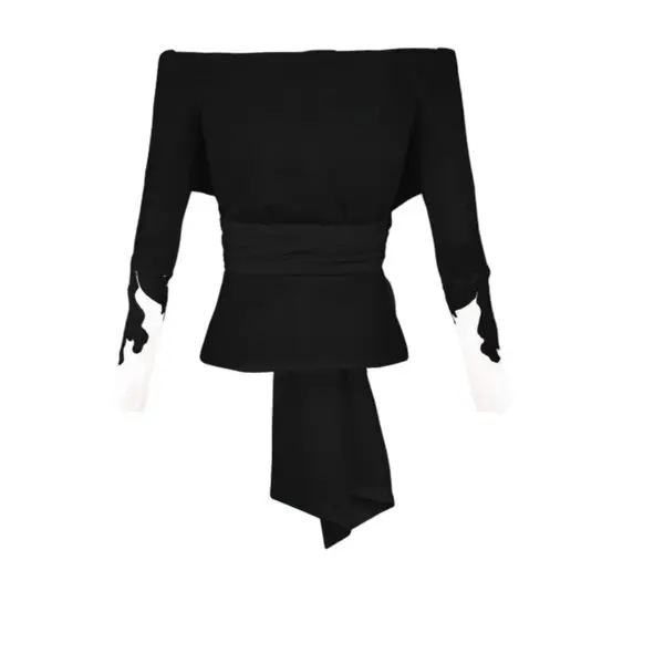 ALINA CERNATESCU Rimini Statement Sleeves Off Shoulder Blouse - Black