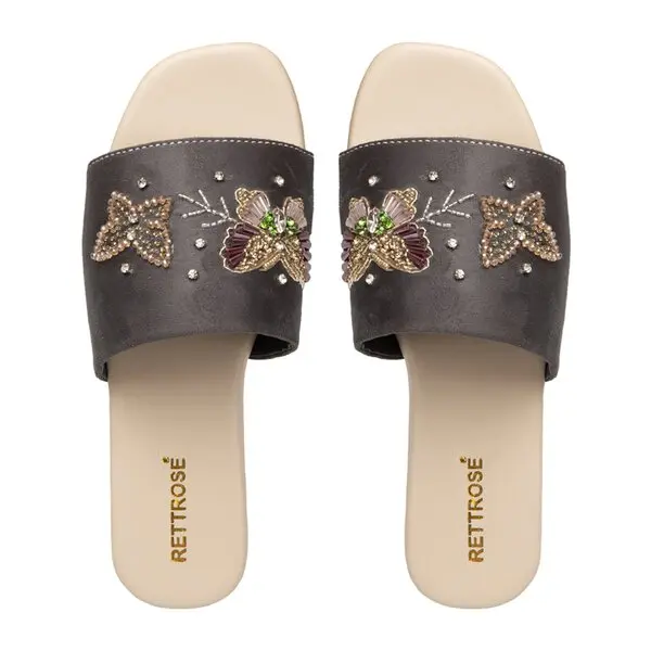 RETTROSE Diamanté Embellished Sliders - Grey