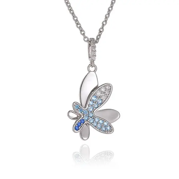 CLASSICHARMS Butterfly Pendant Necklace With Pavé Zirconia - Blue/silver