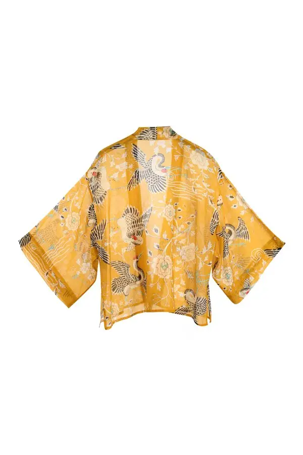 ARTEMIS MUSE Dynastic Bird Print Kimono - Yellow