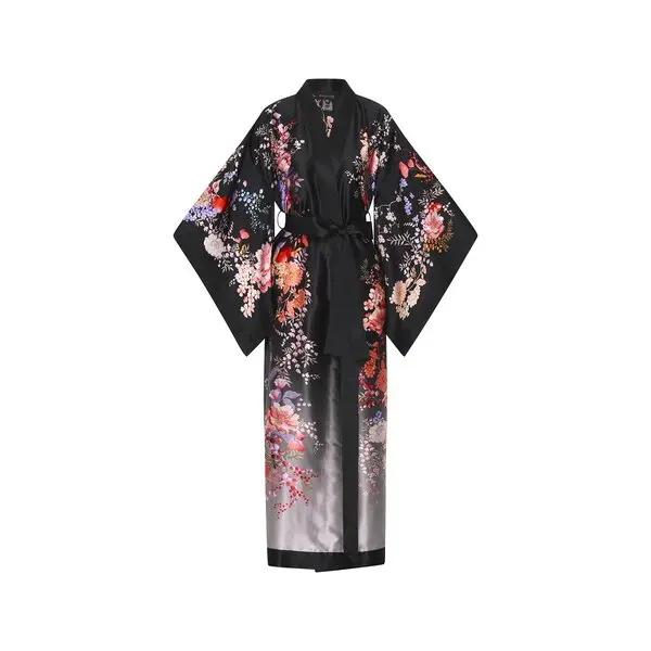 MENG Ombre Silk Satin Kimono - Black