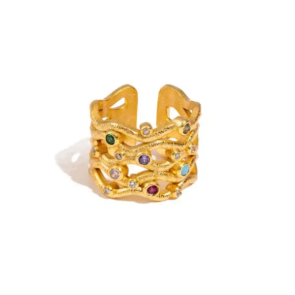 EBRU JEWELRY Gold Plated Bronze Multi Gemstone Statement Ring - Gold/blue
