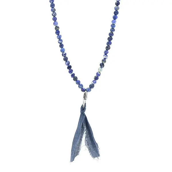ANCHOR & CREW Sodalite Luke Silver Stone & Cotton Voile Necklace - Blue