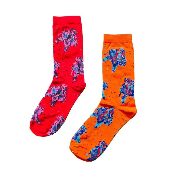 ARTO. Floral Patterned Socks Two Pack - Red/orange