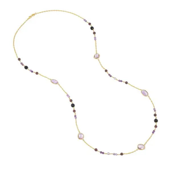 DOWER & HALL Amethyst Garnet And Onyx Array Vermeil Necklace - Gold