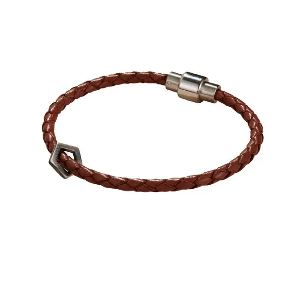 POSH TOTTY DESIGNS Fine Leather Geometric Charm Bracelet - Brown/silver