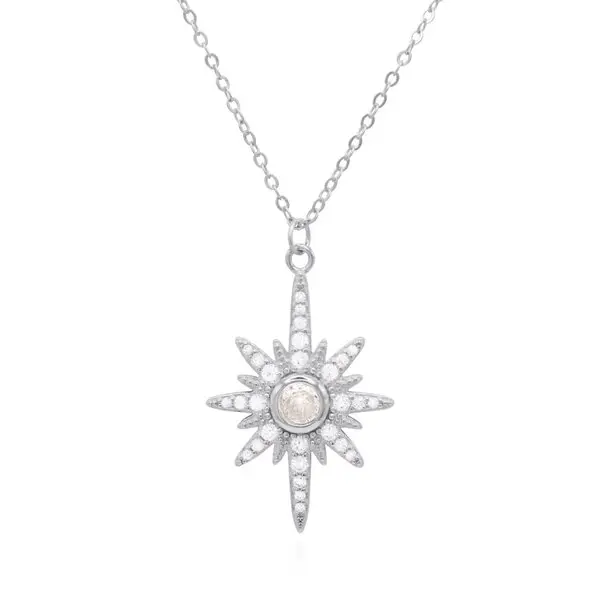 LUNA CHARLES Heidi North Star April Birthstone Necklace - Silver