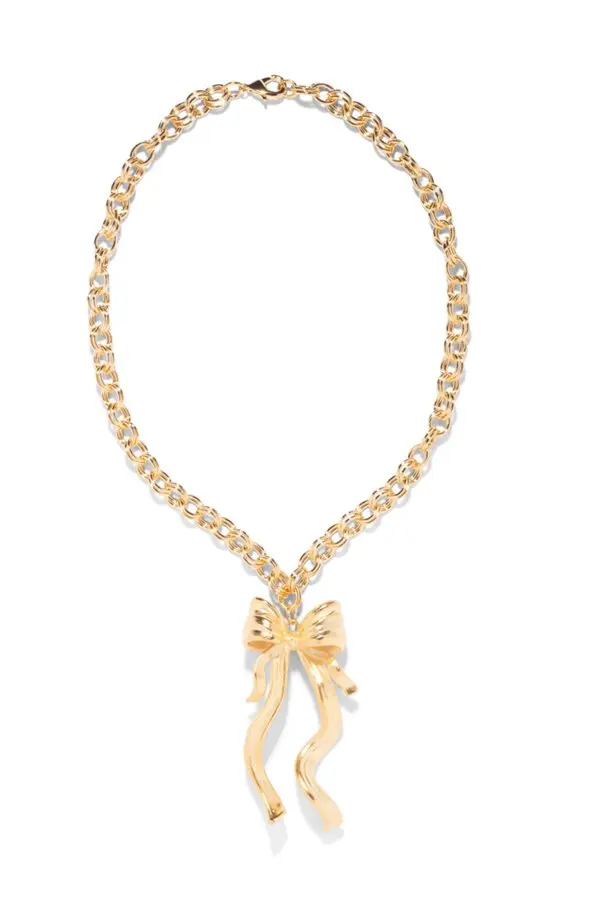 THE PINK REEF Sculptural Bow Pendant Necklace - Gold