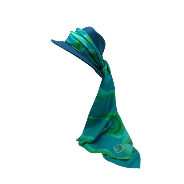 JULIA CLANCEY Fifi Fedora With Silk Scarf - Green/blue