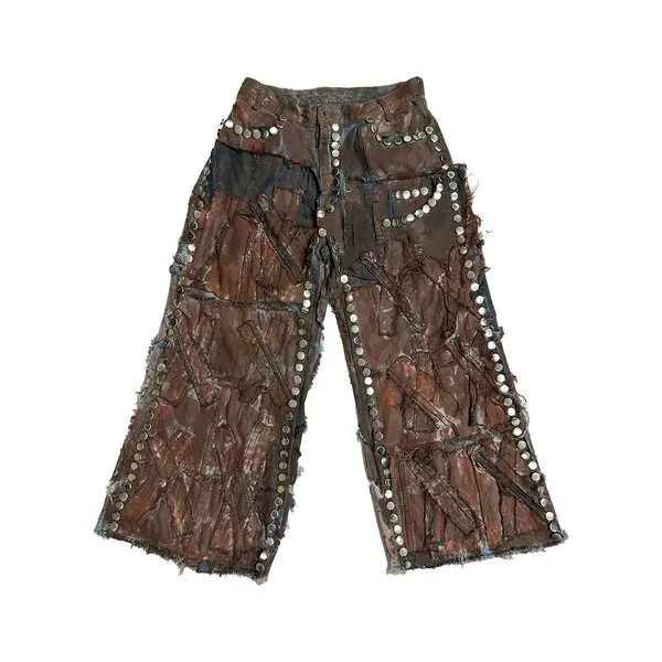 ZASTASTUDIO Shred Couture Studded Wide Leg Denim Pant