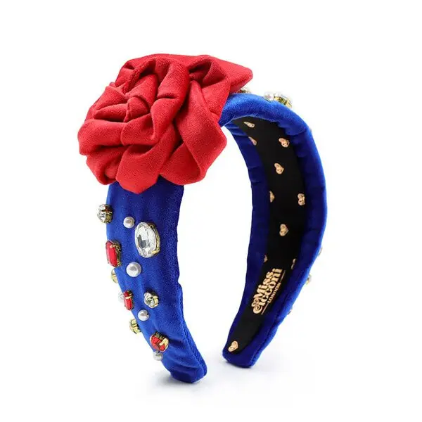 MISS CICCONI Velvet Headband With Union Jack Design And Rose Detail - Blue/red
