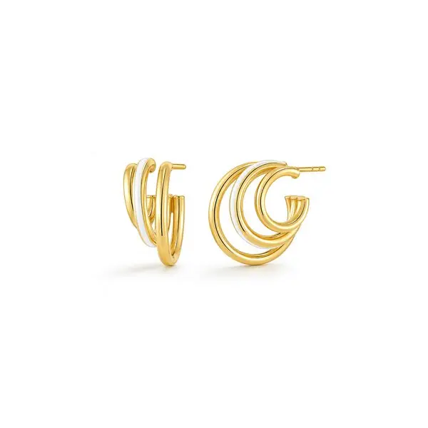 GOLD & HONEY Triple Hoop Earrings With White Enamel - Gold/white
